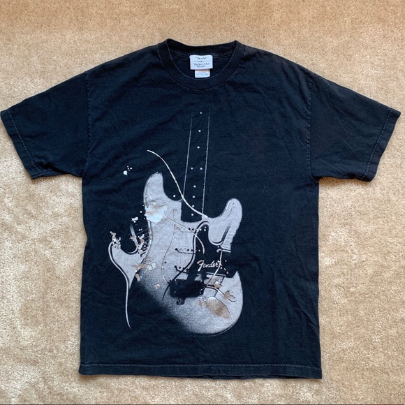Fender | Shirts | Rare Fender Guitar Authentic Black Silver Shirt ...